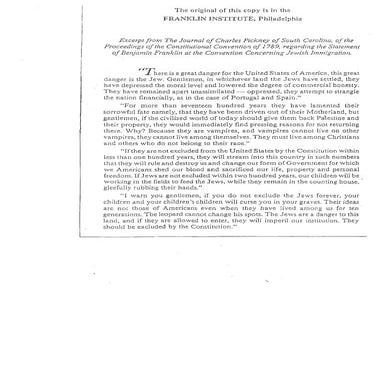 Benjamin Franklin's statement at the Constitutional Convention of 1789 ...