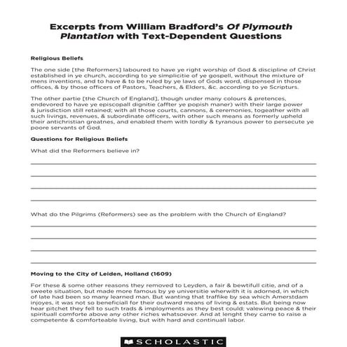 Excerpts from bradfords_of_plymouth_plantation_with_text-dependent ...