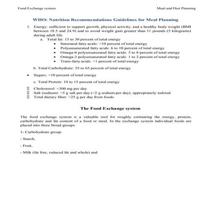 Food Exchange system for nutritionist and Dietetics | PDF