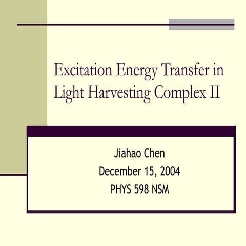 Excitation Energy Transfer In Photosynthetic Membranes | PPT