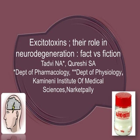 Excitotoxins their role in neurodegeneration | PPTX