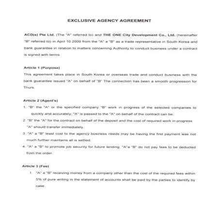 Exclusive Agency Agreement | PDF