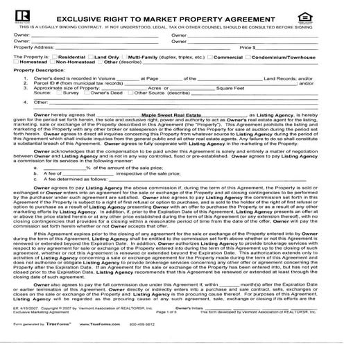 Exclusive right to market property agreement | PDF