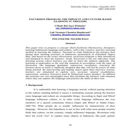 Excursion program the implicit and culture based learning it triggers | PDF