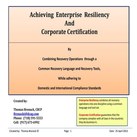 Smaller Presentation on Enterprise Resiliency and Corporate Certification | PDF