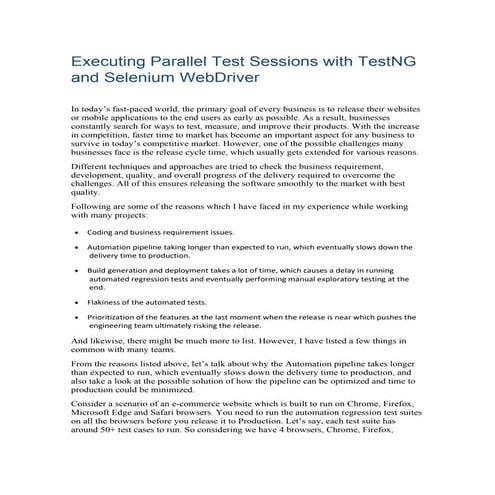 Executing Parallel Test Sessions With Testng And Selenium Webdriver Pdf