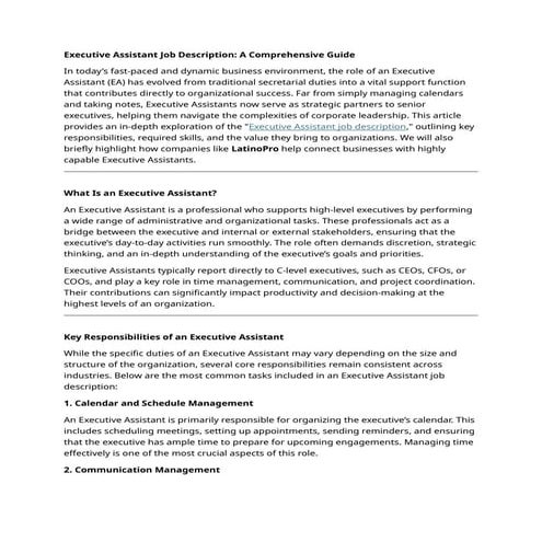 Executive Assistant Job Description: A Comprehensive Guide | DOCX