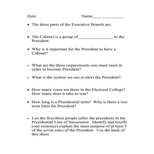 Executive branch quiz | DOC