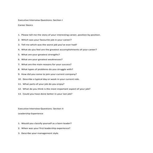 Executive interview questions | DOCX
