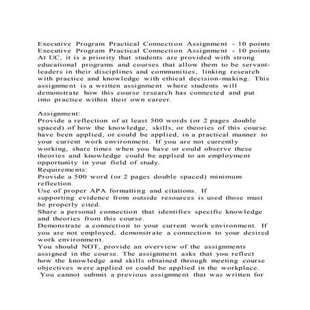 Executive program practical connection assignment 10 points exe | DOCX