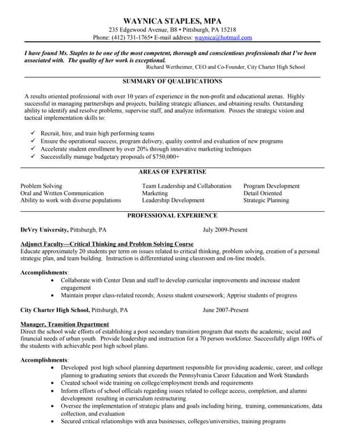 Workforce Development Resume