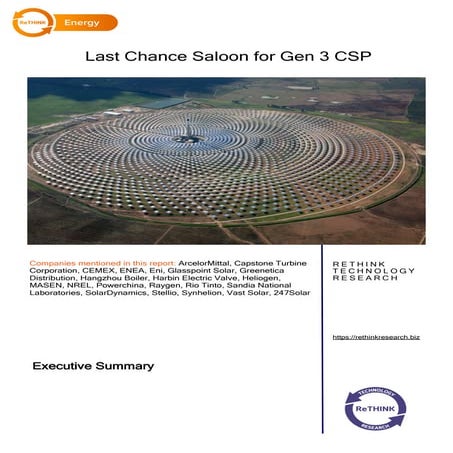 Executive summary for Last Chance Saloon for CSP (Concentrated Solar ...