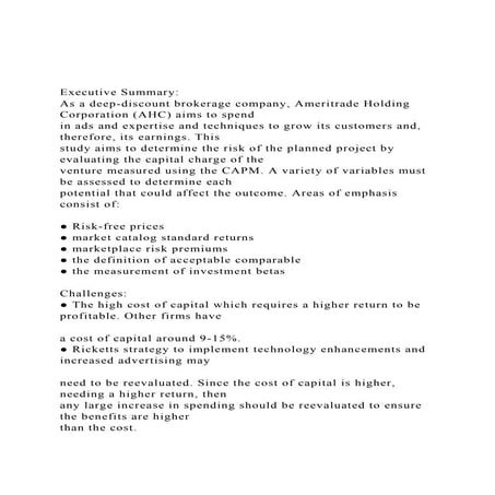 Executive Summary As a deep-discount brokerage company, Ame.docx