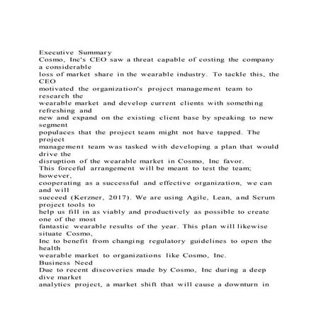 Executive SummaryCosmo, Incs CEO saw a threat capable of cost | DOCX