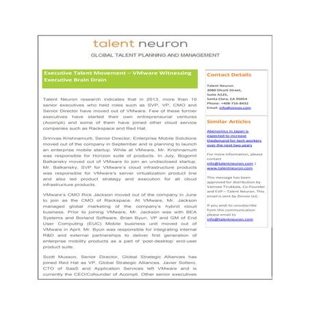 Executive talent movement VMware | PDF | Computing | Technology & Computing