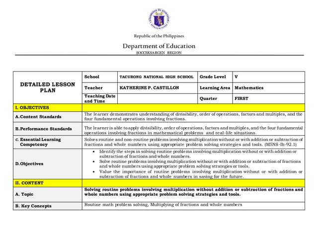 mathematics lesson plan for graded 4 pupils | DOCX