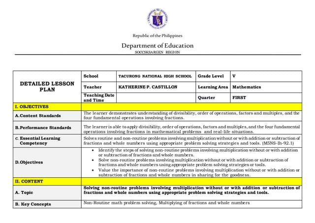 DETAILED LESSON PLAN, FOR TEACHER PURPOSES | DOCX | Education