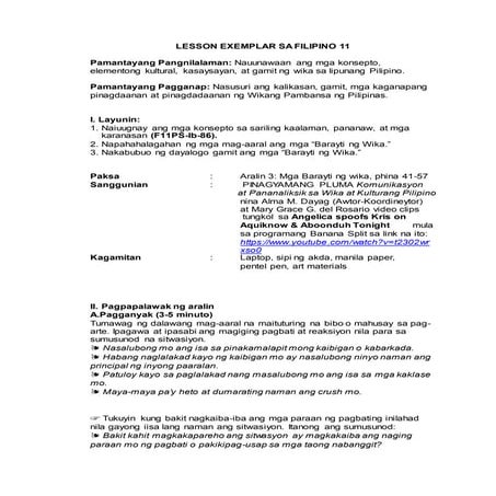 Lesson Exemplar sa Filipino 11 | DOCX