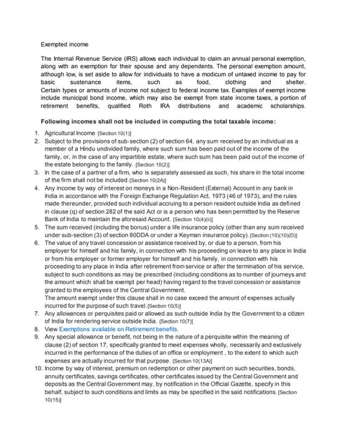 Exempted income under income tax act | PPTX