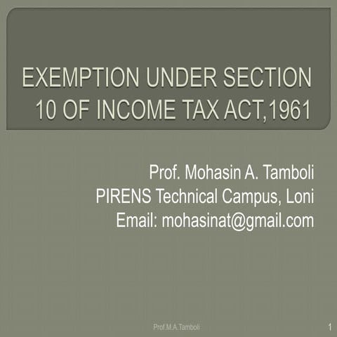Exemption under section 10 of income tax act,1961 | PPTX