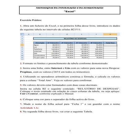 Exercício 1 Excel | PDF