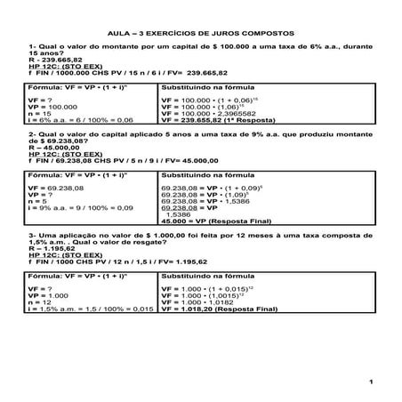 Exercícios juros compostos | PDF