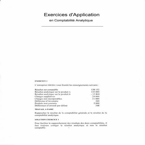 Exercices dapplication-en-comptabilite-analytique | PDF