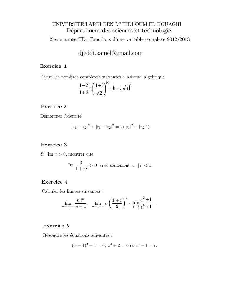 PDF Télécharger exo7 analyse complexe Gratuit PDF | PDFprof.com