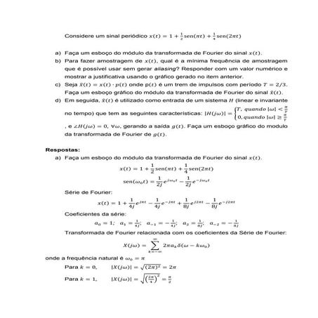Exercicio 5 transformada de fourier no tempo continuo | PDF