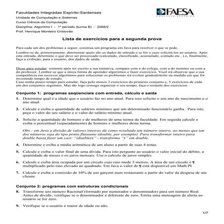 Exercicios java basico_algoritmo_i | DOC