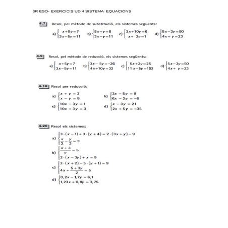Exercicis ud4 sist equacions | PDF