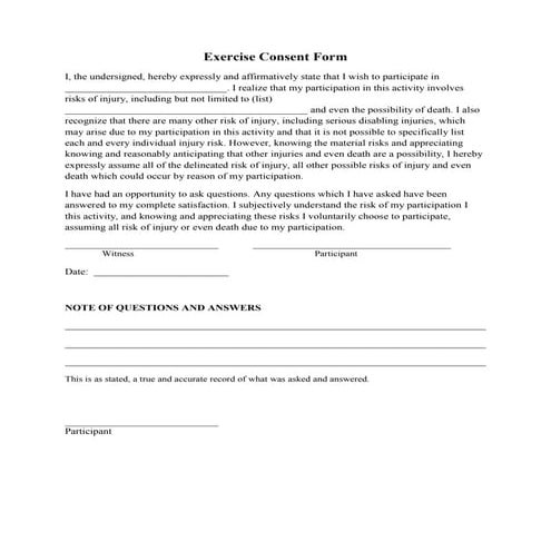 Exercise Consent Form | PDF