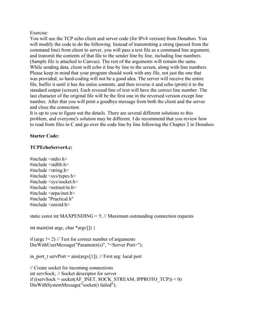 Exercise You Will Use The Tcp Echo Client And Server Code For Ipv4 Vpdf 3994