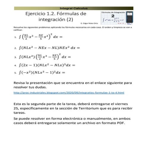 Exercise 1 2 integral calculus - formulae | PDF