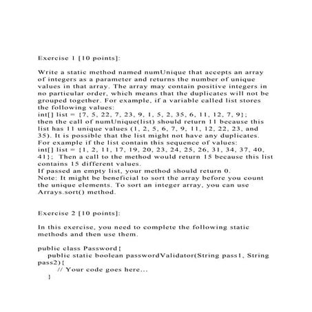 Exercise 1 10 Points Write A Static Method Named Numuniqdocx 