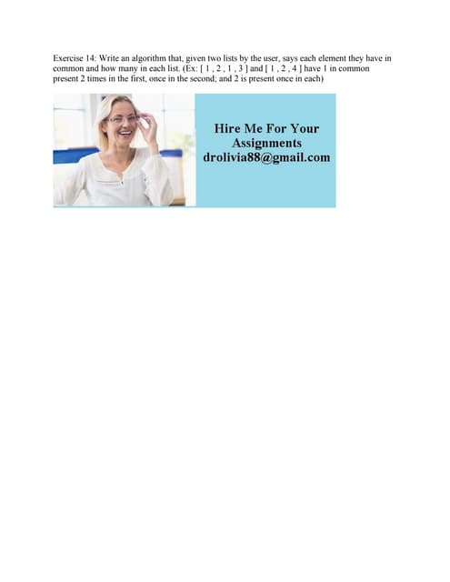 Exercise 14 Write An Algorithm That Given Two Lists By The User Say 1 Pdf