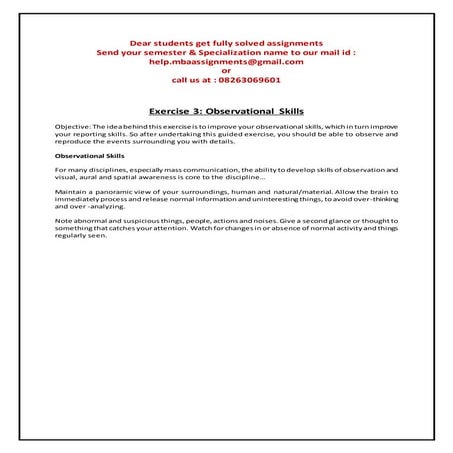 Exercise 3 observational skills | DOCX | Vegetarian Diets | Food & Drink