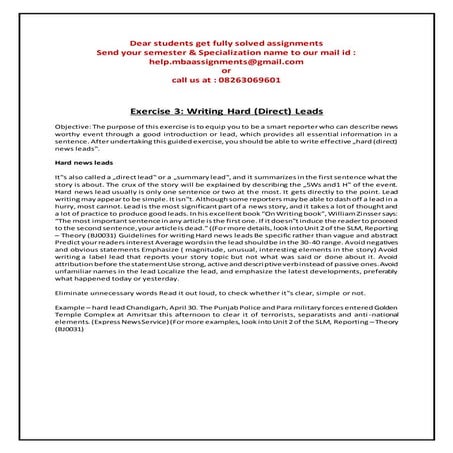 Exercise 4 writing hard (direct) leads | PDF