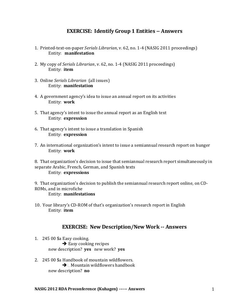 RDA and serials - Exercise answers