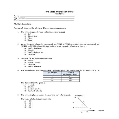 Exercise Elasticity Demand And Supply | PDF