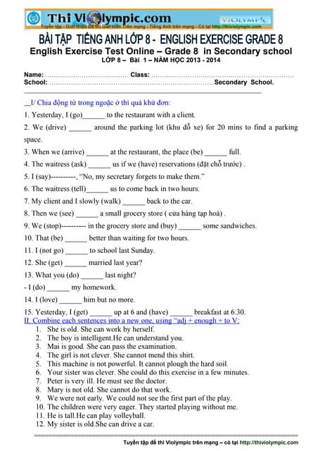 Too or enough esl grammar exercises worksheet (1) | PDF
