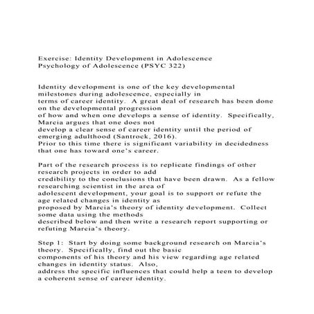 Exercise Identity Development in Adolescence Psychology of .docx