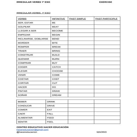 Exercise irregular verbs 1º ESO | PDF