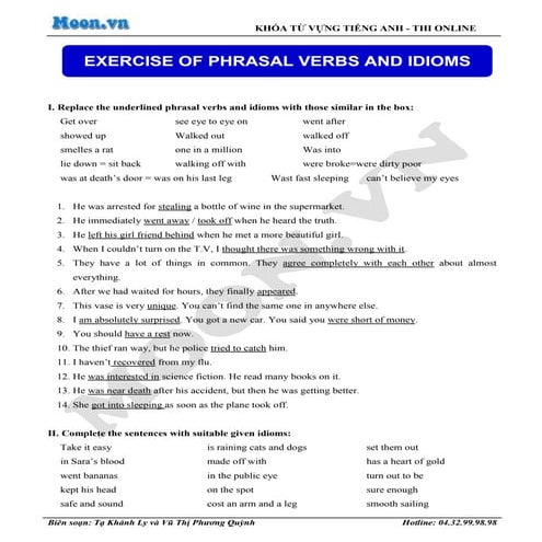 Exercise of phrasal verbs and idioms | PDF