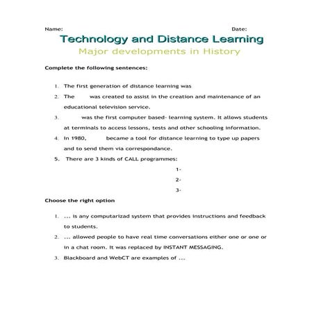 Exercise on technology and distance learning | DOC