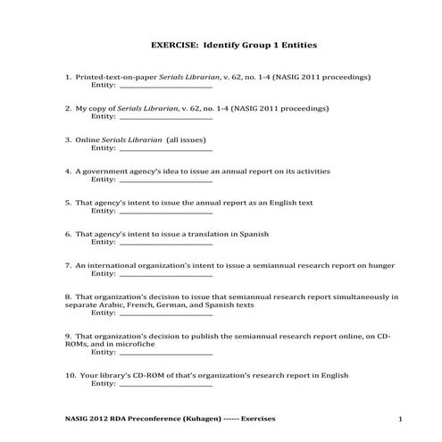 RDA and serials - Exercise packet | PDF
