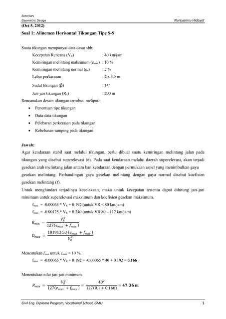 Cara menghitung alinyemen horizontal | PDF