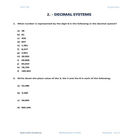 4 ESO Academics - Unit 0 - Exercises 0.2 | PDF