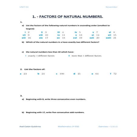 1 ESO - Unit 03 - Exercises 3.1 - Factors and Natural Numbers | PDF