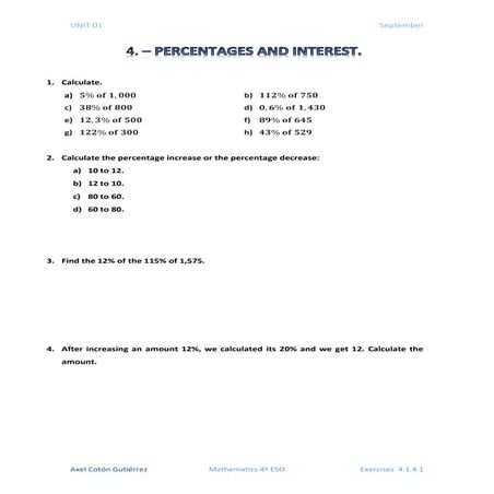 4 ESO Academics - Unit 01 - Exercises 1.4. | PDF